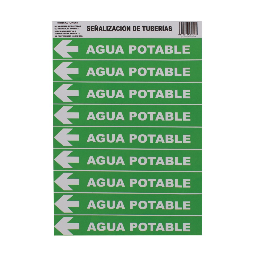 Rotulo agua potable izquierda 30 x 3 cm - Rotulos