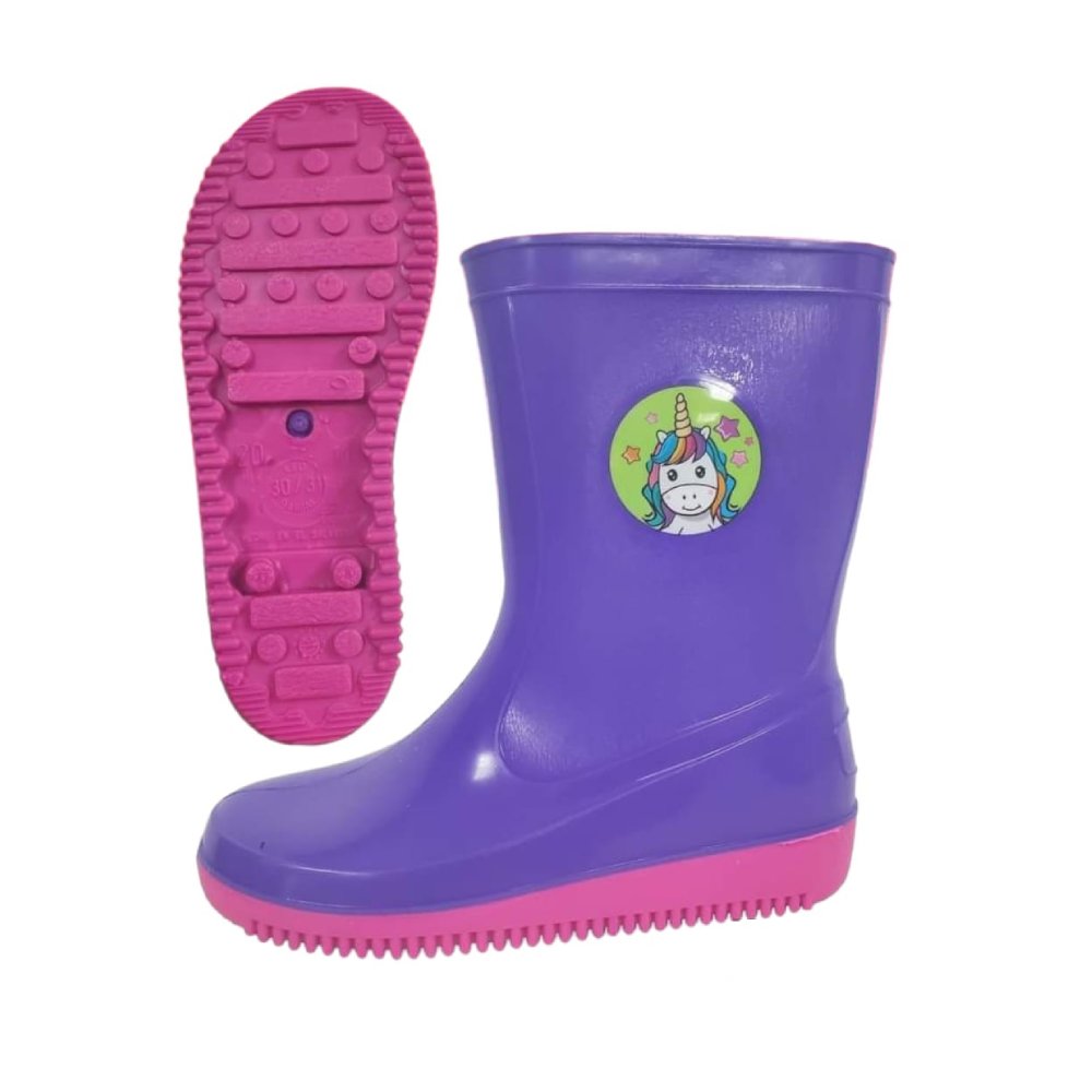 Bota de hule morada suela rosa talla 26/27 m18