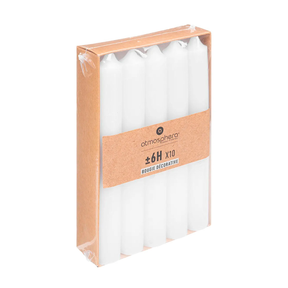 Candela decorativa larga 16 cm blanca 10 piezas