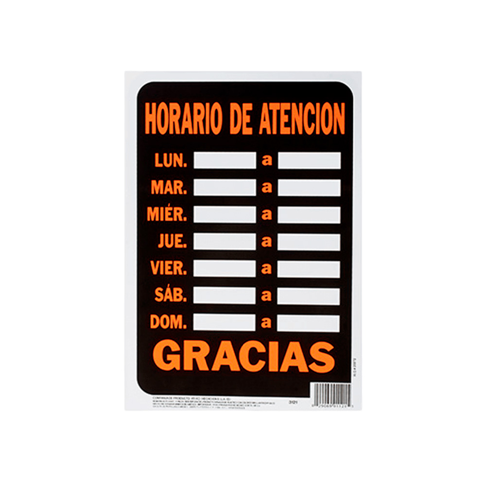 Rotulo horario de atencion 20x30 cm - Rótulos